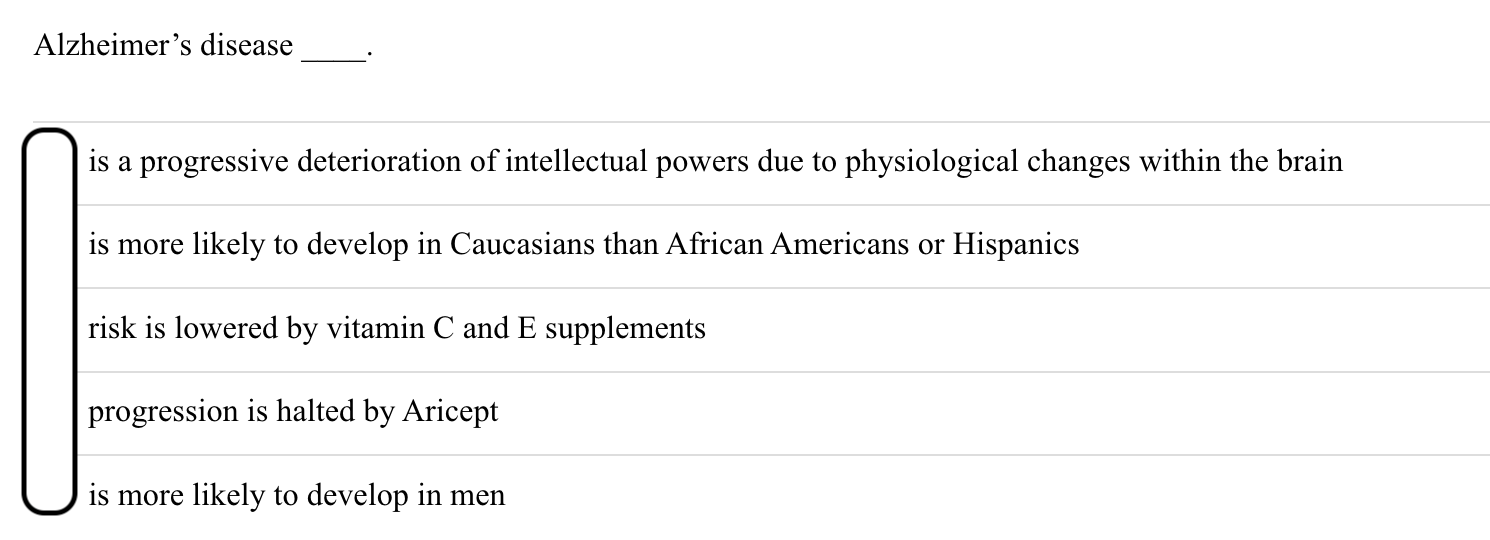 Solved Alzheimer’s disease ____. Group of answer | Chegg.com