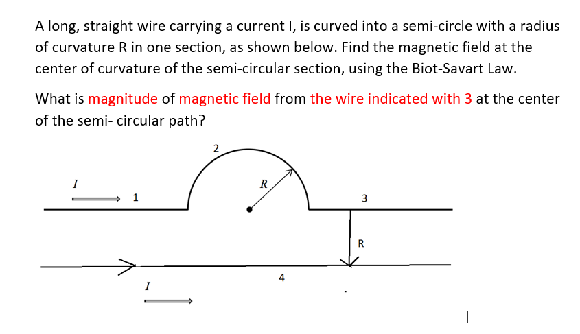 Solved A long, straight wire carrying a current I, is curved | Chegg.com