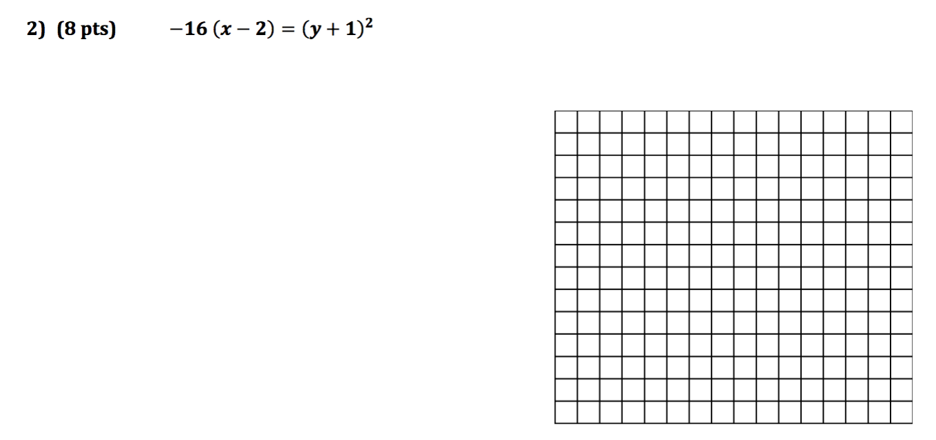Solved 2) (8 pts) -16 (x - 2) = (y + 1)2 | Chegg.com