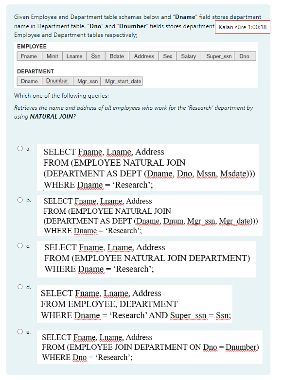Solved Given Employee and Department table schemas below and | Chegg.com Solved Given Employee and Department table schemas below and | Chegg.com