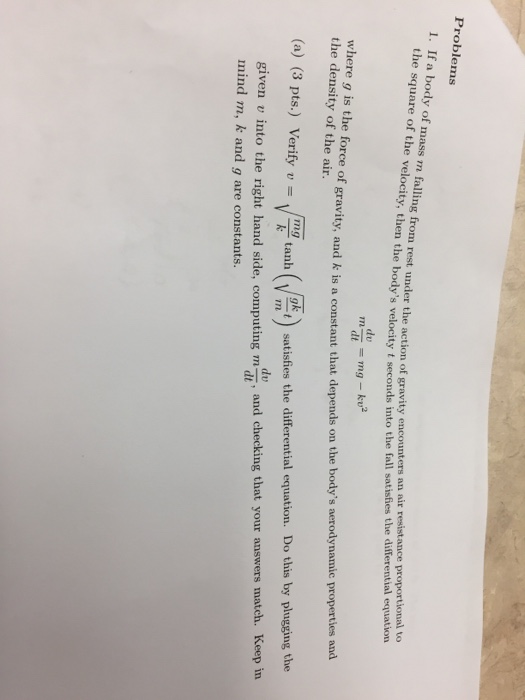 Solved If a body of mass m falling from rest under the | Chegg.com