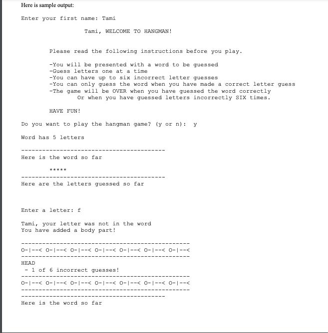 You will write a program that will play a hangman | Chegg.com