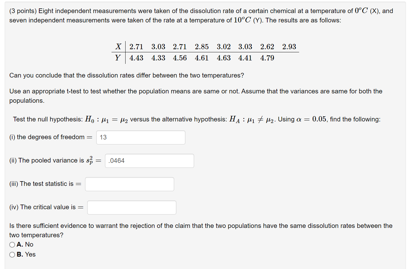 Solved (3 points) Eight independent measurements were taken | Chegg.com