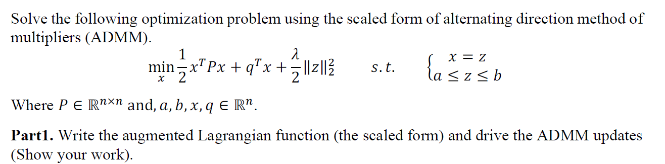 Solve the following optimization problem using the | Chegg.com