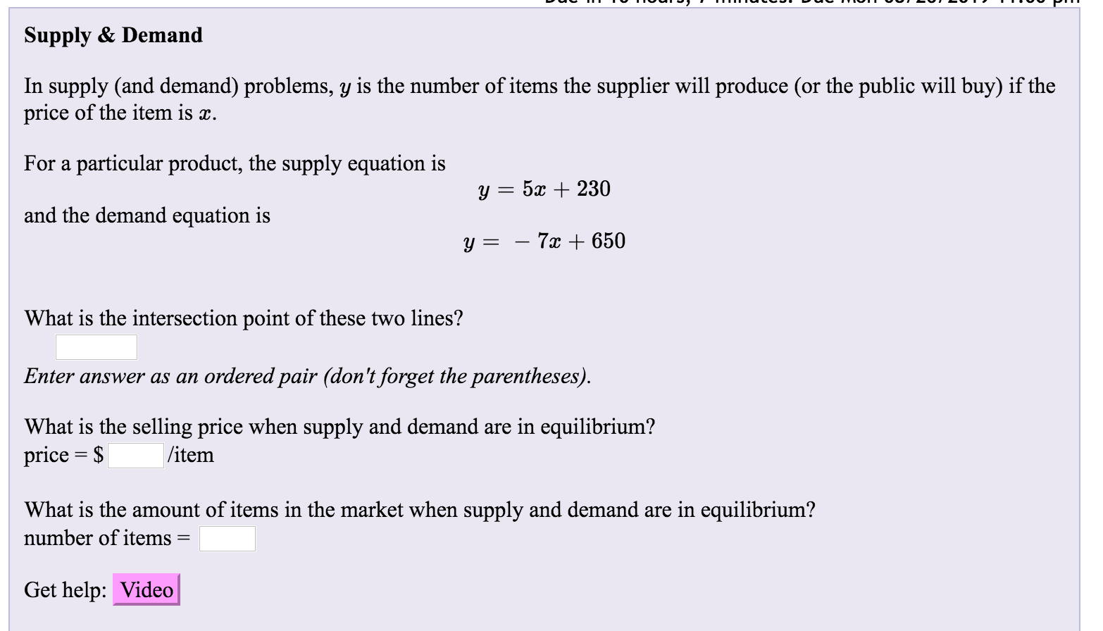 Solved Supply & Demand In supply (and demand) problems, y is | Chegg.com