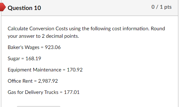 Solved Calculate Conversion Costs using the following cost | Chegg.com