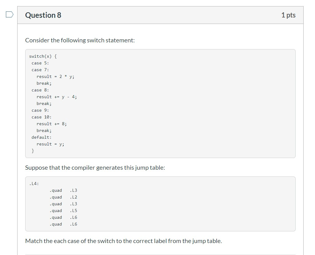 Solved Question 8 1 pts Consider the following switch | Chegg.com