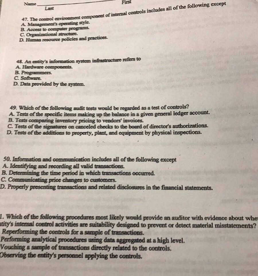 Solved 47. The control eavirooment componeot of intermal | Chegg.com