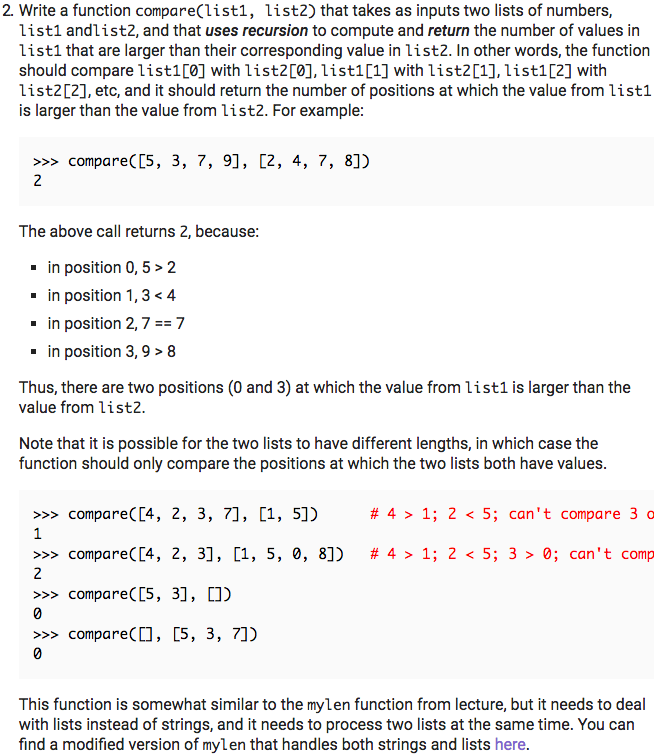 Solved 2 Write A Function Compare List1 List2 That Takes