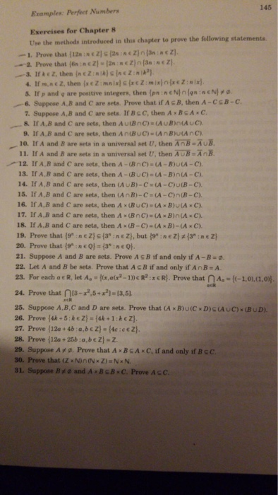 Solved 145 Examples: Perfect Numbers Exercises for Chapter 8 | Chegg.com