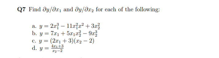 Solved Q7 Find ∂y/∂x1 and ∂y/∂x2 for each of the following: | Chegg.com