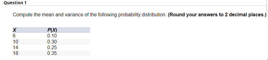 Solved Question 1Compute the mean and variance of the | Chegg.com
