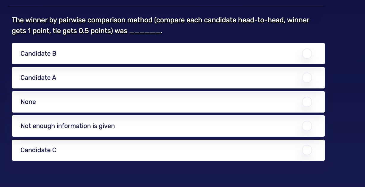The Winner By Pairwise Comparison Method Compare