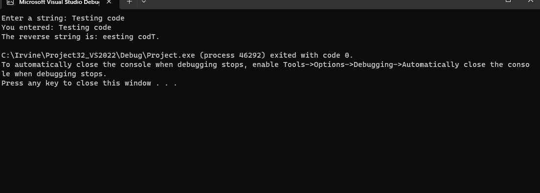 Solved The Irvine assembly code below is suppose to reverse | Chegg.com