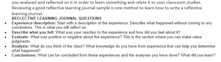 Solved Reflective Learning Journal The Reflective Learning | Chegg.com