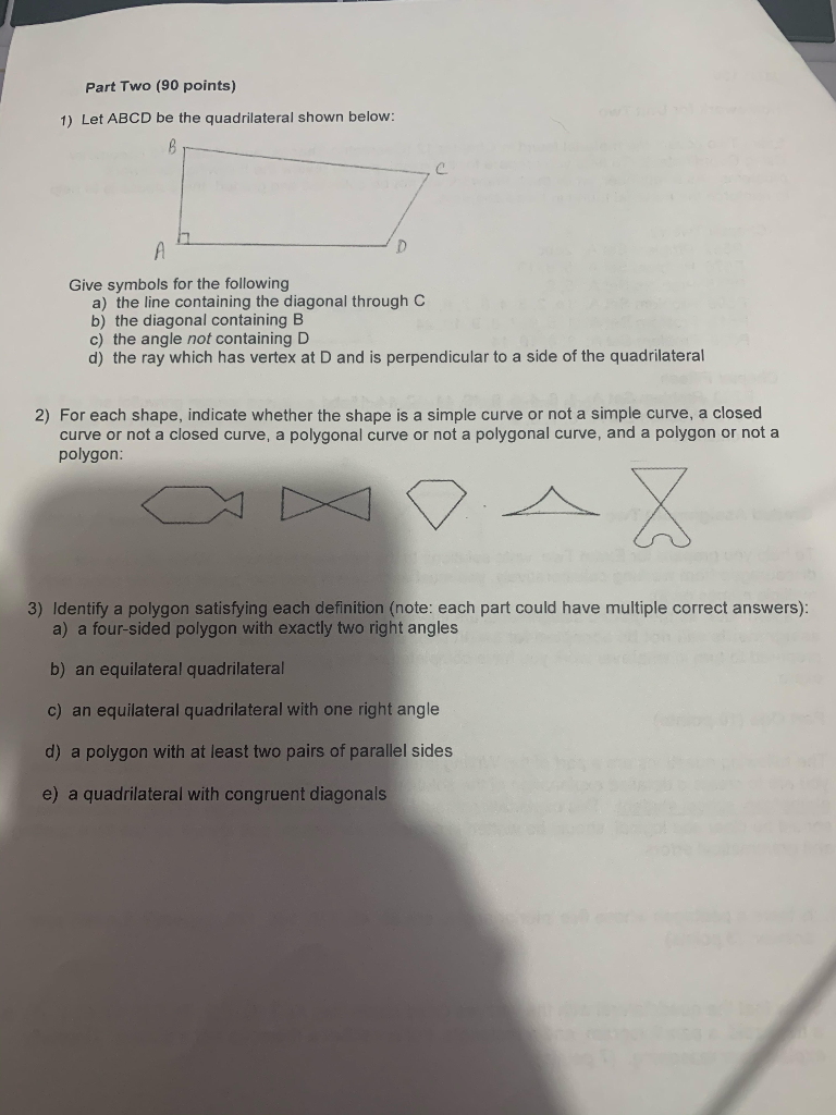 Solved Part Two (90 points) 1) Let ABCD be the quadrilateral | Chegg.com
