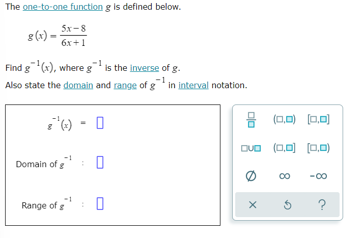 Solved The one-to-one function g is defined below. g(x) 5x-8 | Chegg.com