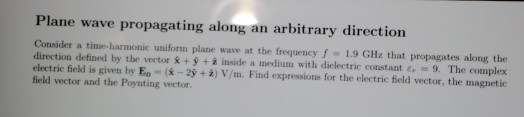 Solved Plane wave propagating along an arbitrary direction | Chegg.com
