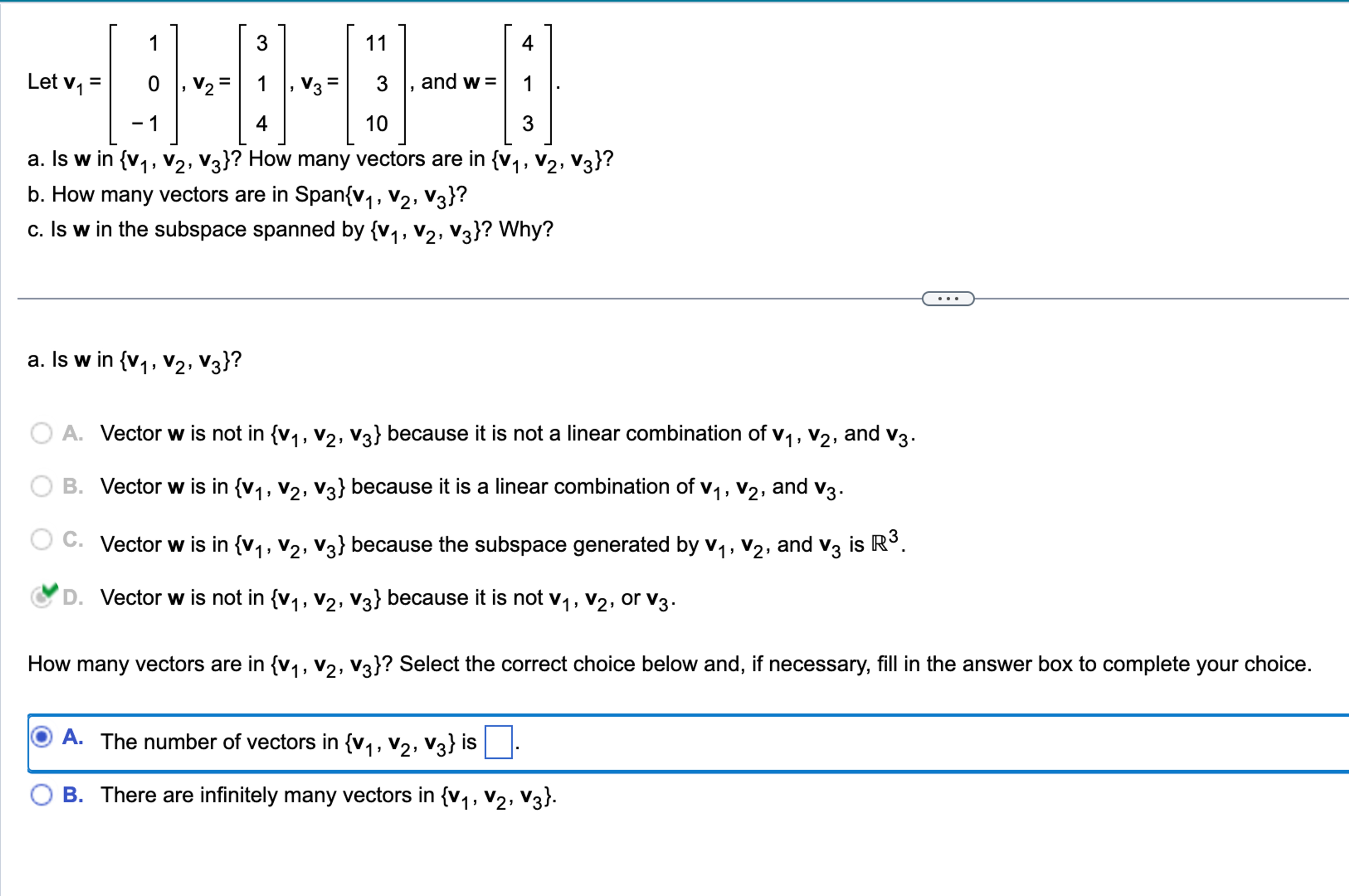 Solved Let v1=[10-1],v2=[314],v3=[11310], ﻿and | Chegg.com