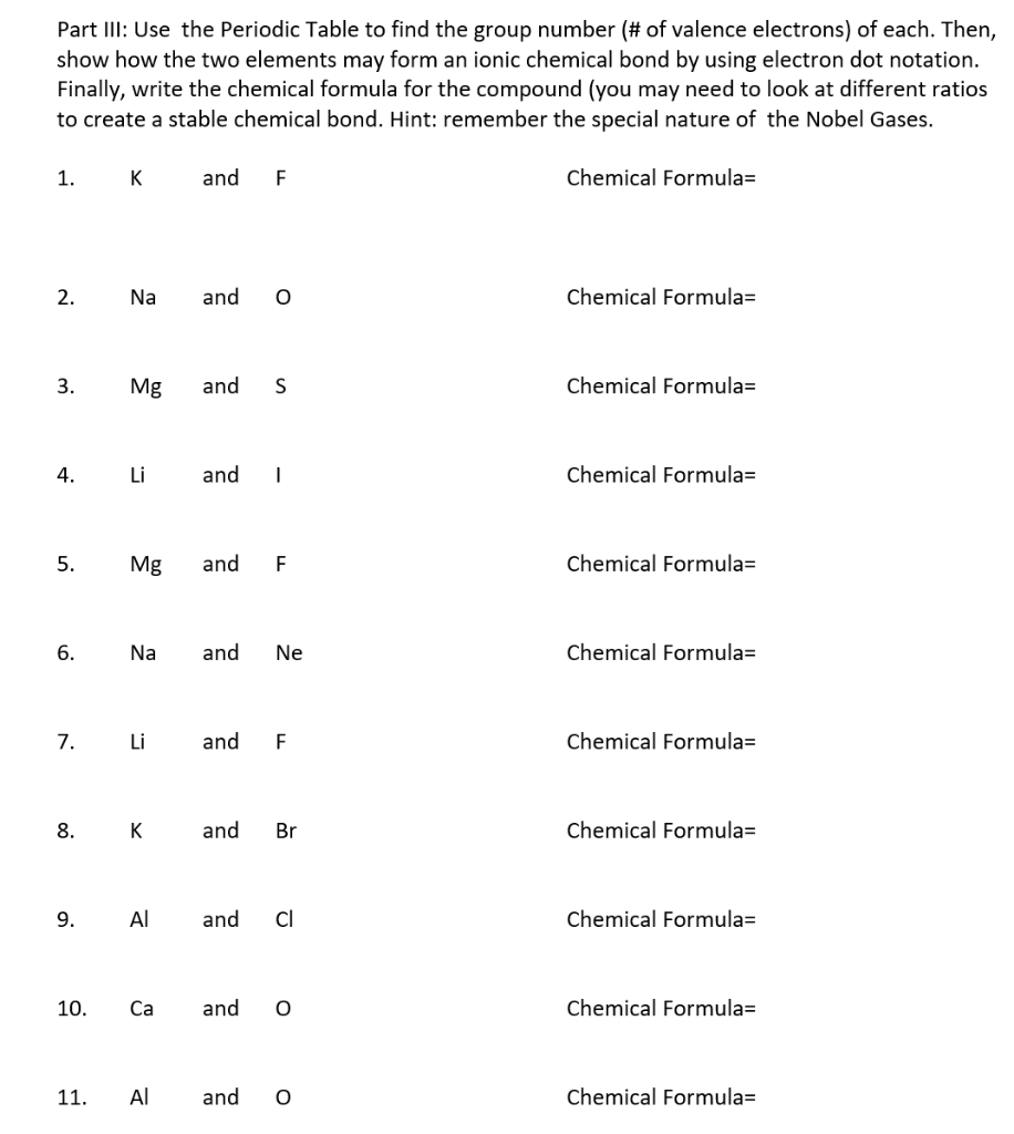 Solved Part III: Use the Periodic Table to find the group | Chegg.com