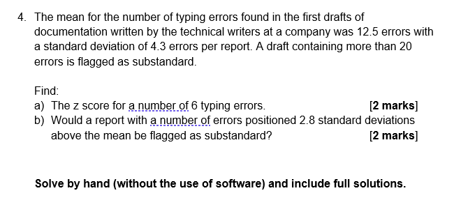 Solved 4. The mean for the number of typing errors found in | Chegg.com