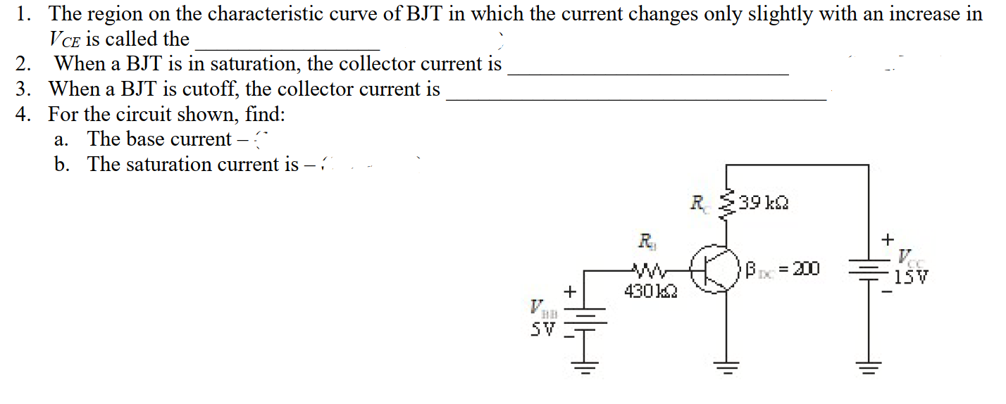 Solved 1. The region on the characteristic curve of BJT in | Chegg.com