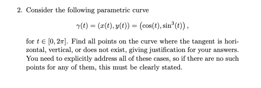 2. Consider the following parametric curve | Chegg.com