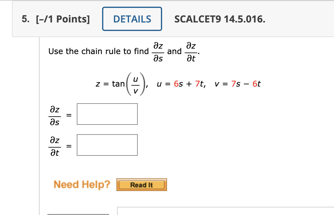 Solved SCALCET9 14.5.016. Use the chain rule to find ∂s∂z | Chegg.com