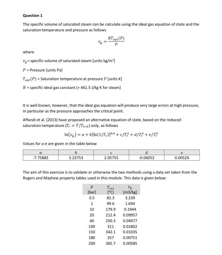 Solved Question 1 The specific volume of saturated steam can | Chegg.com