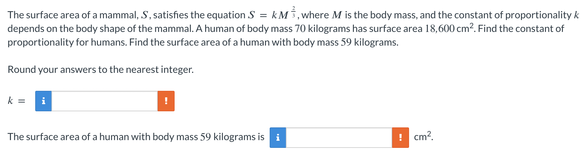 Solved The surface area of a mammal, S, ﻿satisfies the | Chegg.com