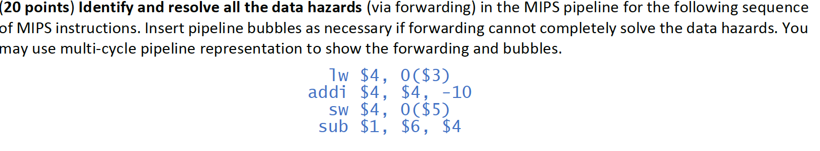 Solved (20 points) Identify and resolve all the data hazards | Chegg.com