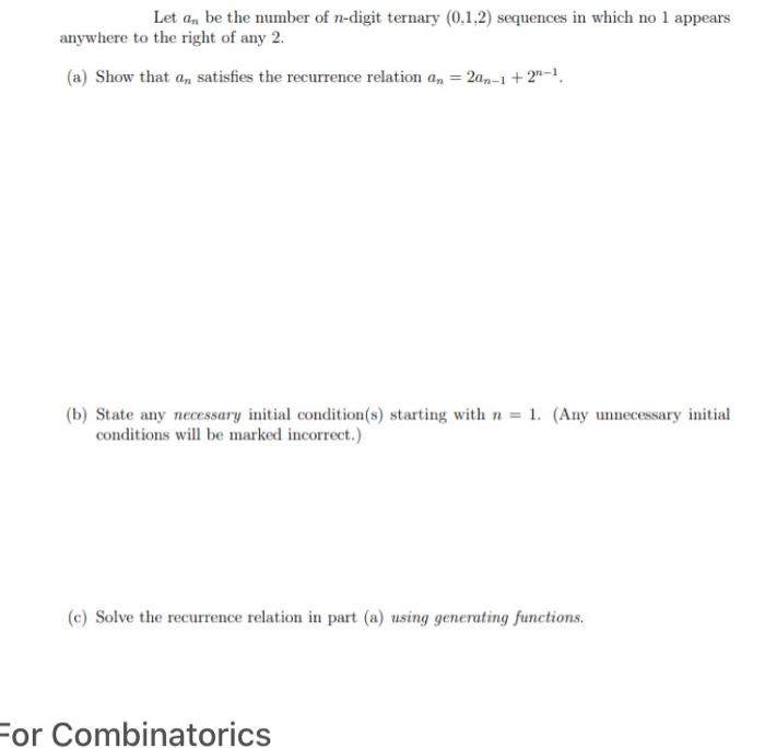 Solved Let an be the number of n-digit ternary (0,1,2) | Chegg.com