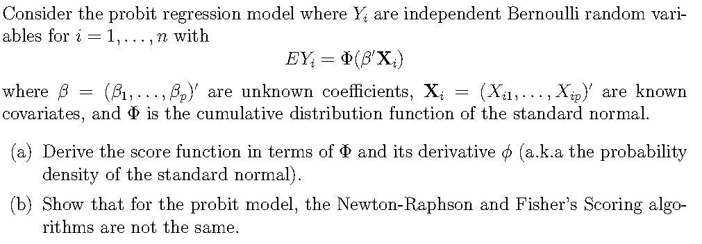 Solved = = Consider the probit regression model where Yi are | Chegg.com