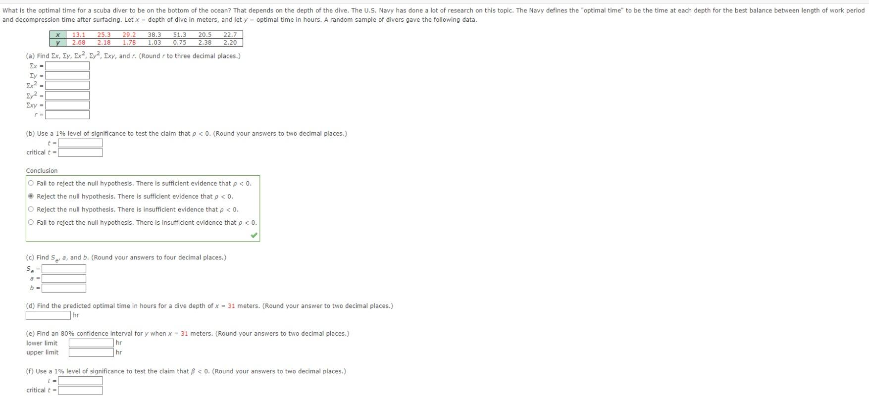 Solved nd decompression time after surfacing. Let x= depth | Chegg.com