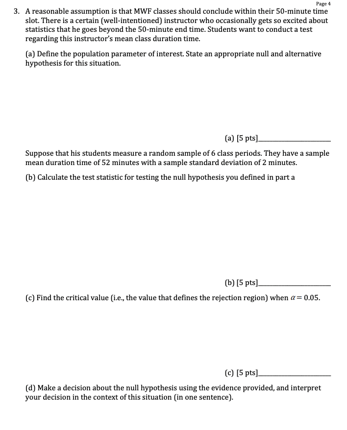 Solved Page 4 3. A reasonable assumption is that MWF classes | Chegg.com