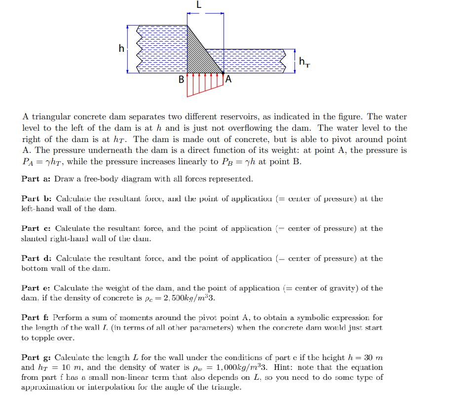 Solved A triangular concrete dam separates two different | Chegg.com