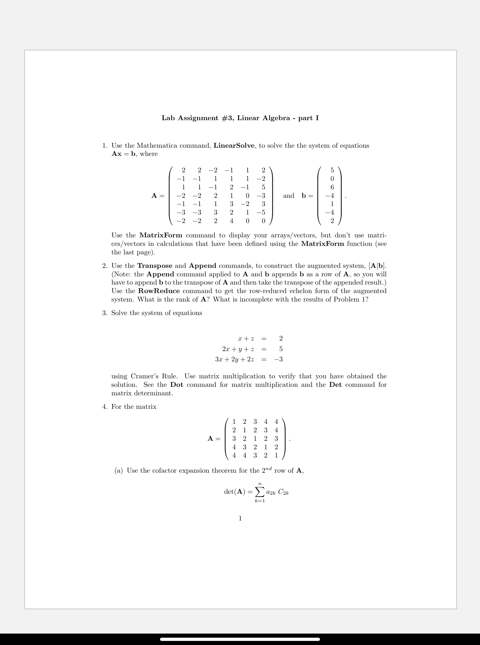 Solved Lab Assignment 3 linear Algebra part Iuse The