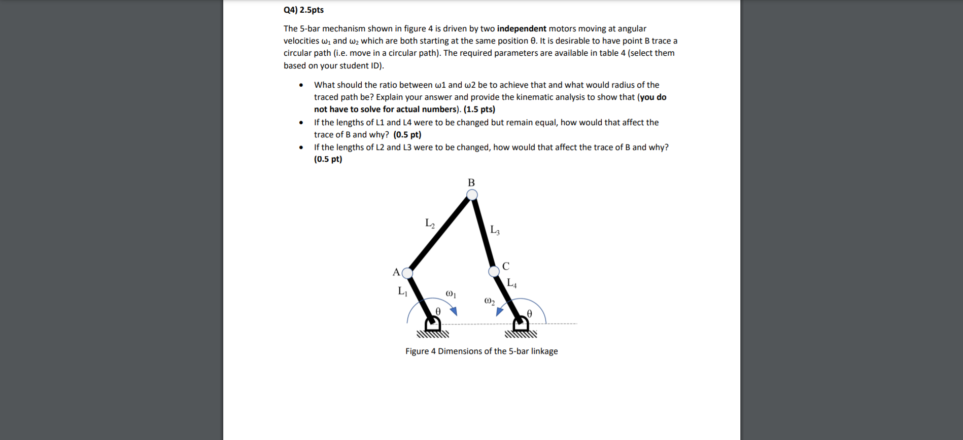 Q4) 2.5pts The 5-bar mechanism shown in figure 4 is | Chegg.com