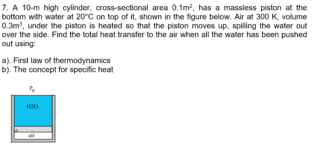 Solved 7. A 10-m high cylinder, cross-sectional area 0.1m2, | Chegg.com