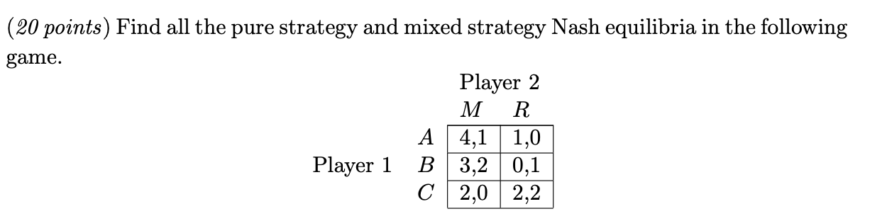Solved (20 points) Find all the pure strategy and mixed | Chegg.com