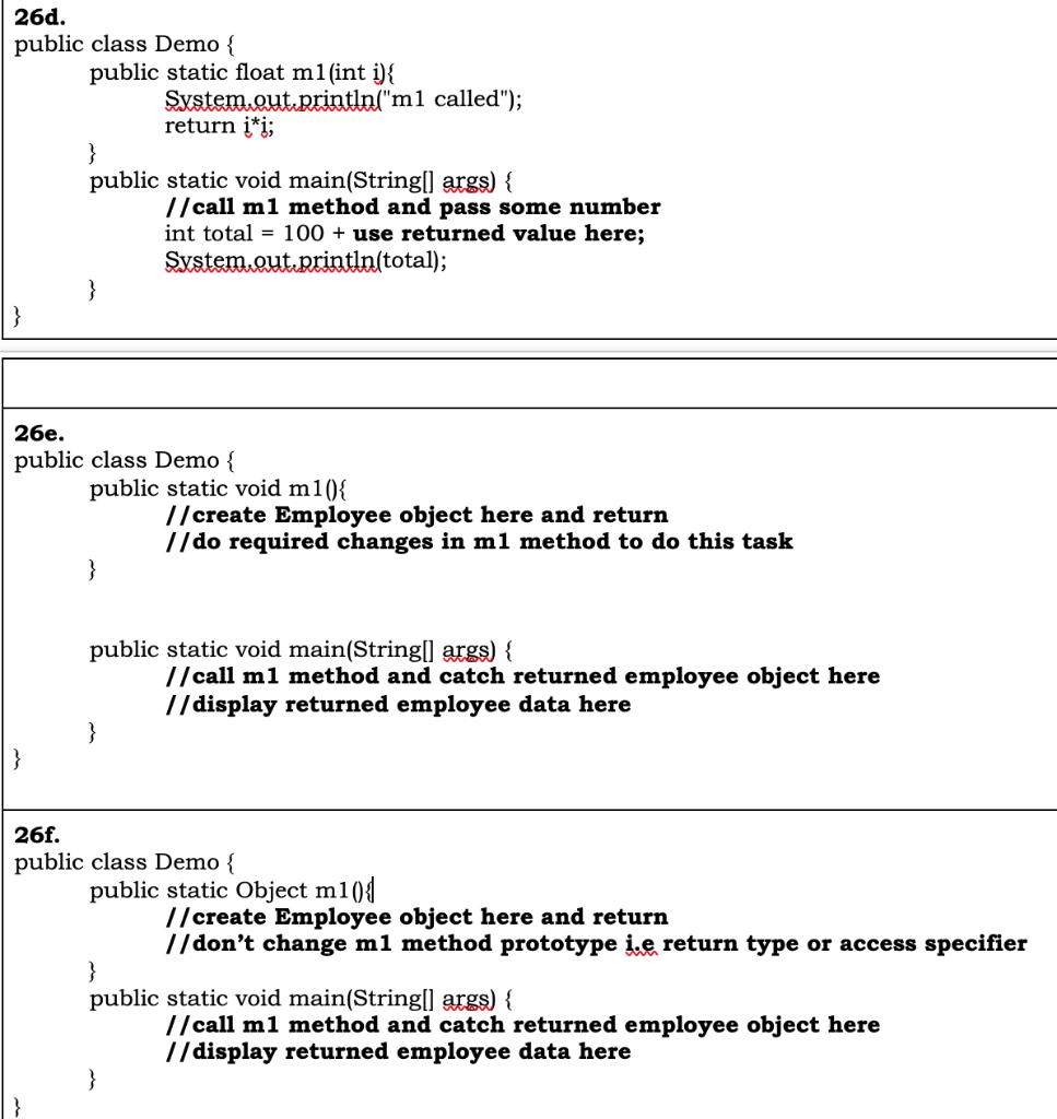 Solved Java Do 26a, 26b, 26c, 26d, 26e, 26f. Don't use same | Chegg.com