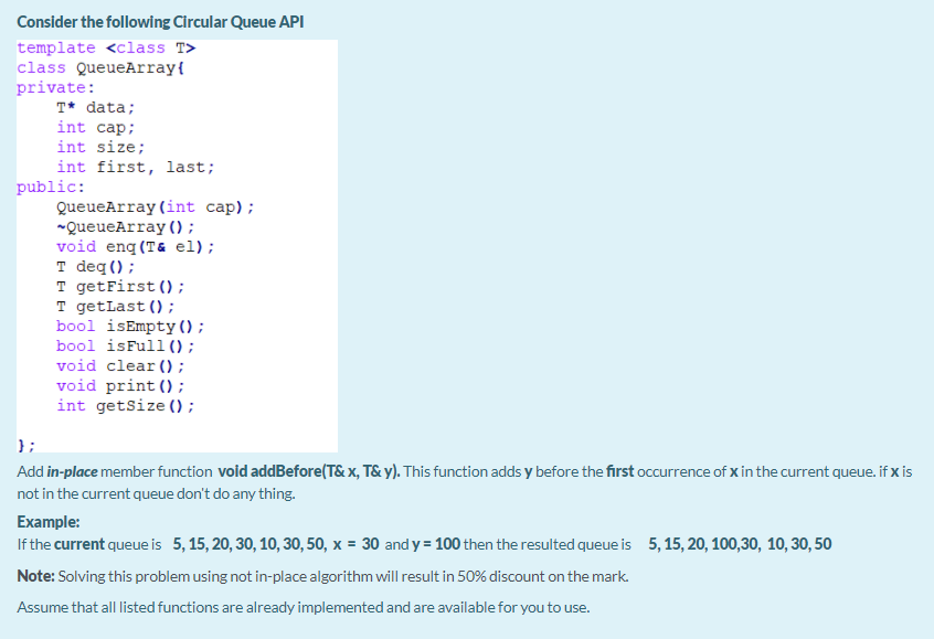 Solved Consider the following Circular Queue API template | Chegg.com