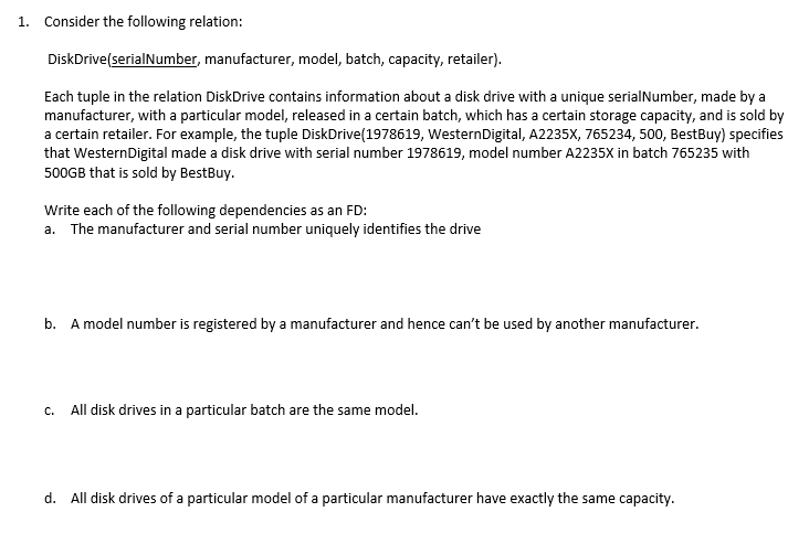 Solved 1. Consider the following relation: | Chegg.com