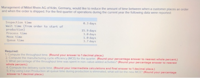 Solved Management of Mittel Rhein AG of Koin, Germany, would | Chegg.com