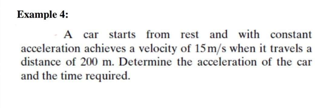 Solved Example 4: A car starts from rest and with constant | Chegg.com