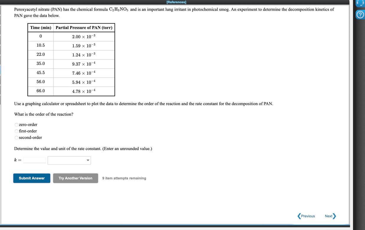 Solved [References) Peroxyacetyl nitrate (PAN) has the | Chegg.com