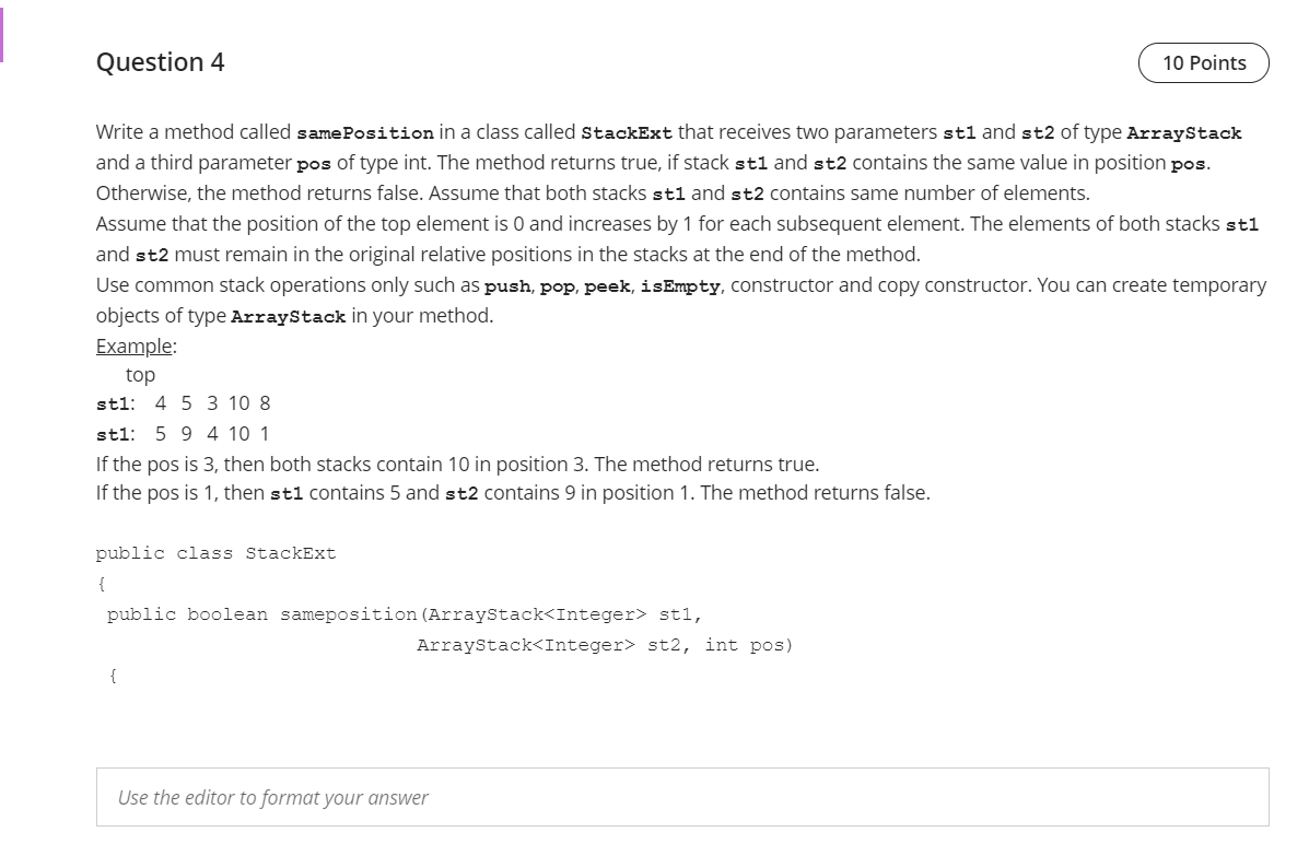Solved Question 4 10 Points Write a method called same | Chegg.com