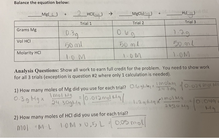 Solved 3) Determine the limiting reactant by calculating the | Chegg.com