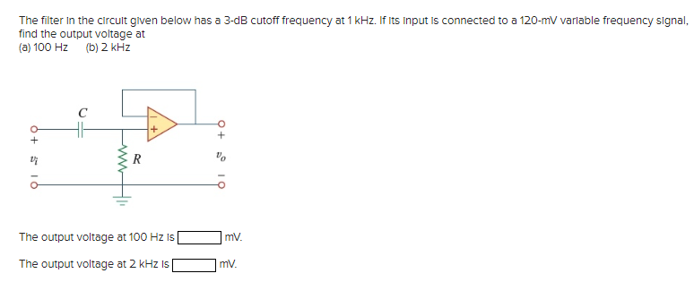 Solved The filter in the circult given below has a 3−dB | Chegg.com