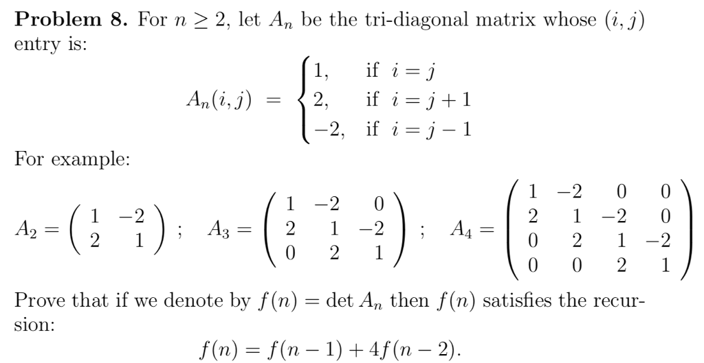 Solved Problem 8. For n 2 2, let An be the tri-diagonal | Chegg.com
